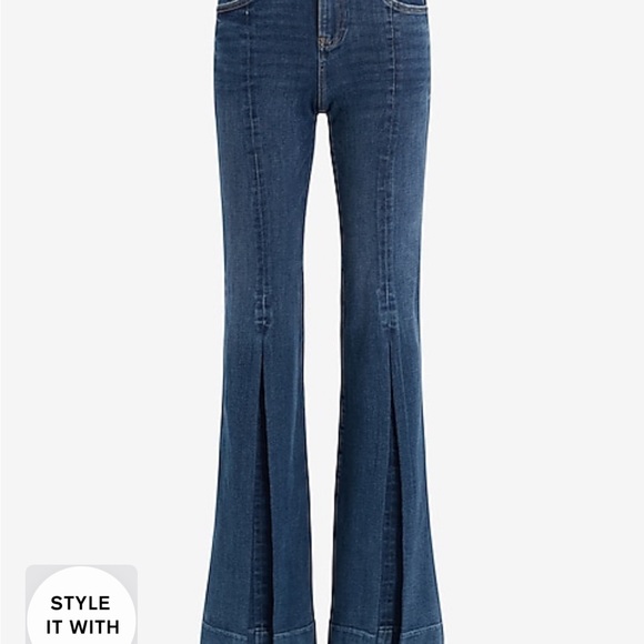 Express | Jeans | Mid Rise Dark Wash Slit Flexx 7s Flare Jeans | Poshmark